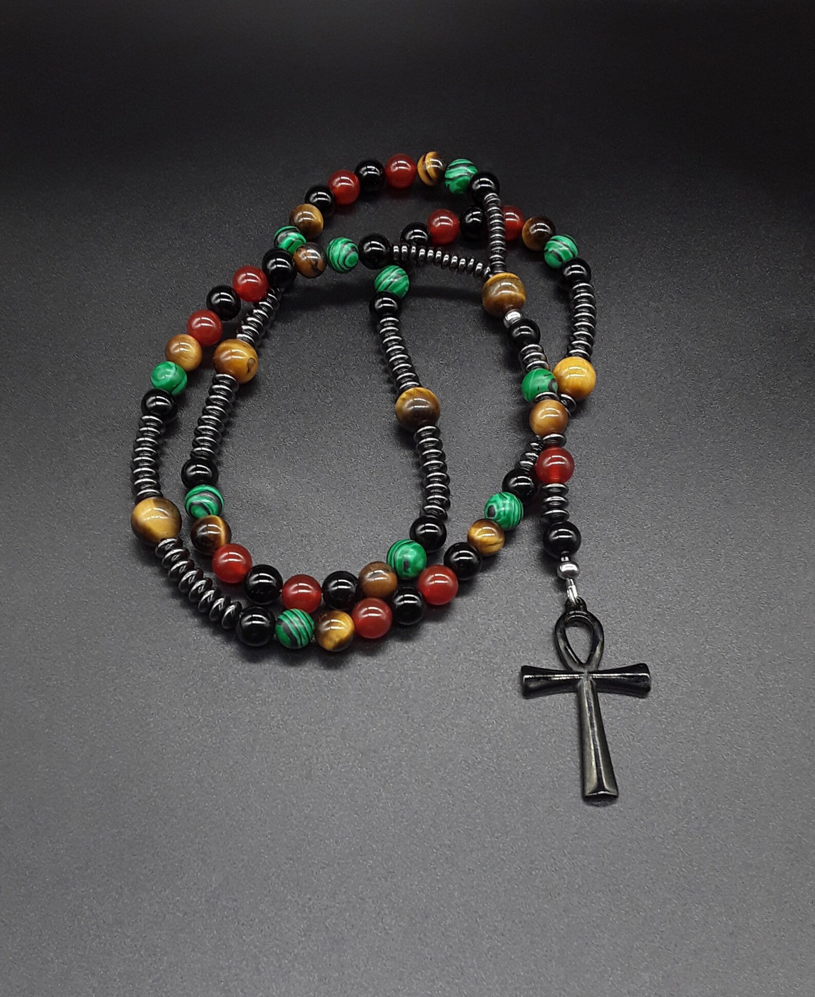 The Multicolored Ankh 5 Decade Catholic Rosary Made of Black Onyx ...