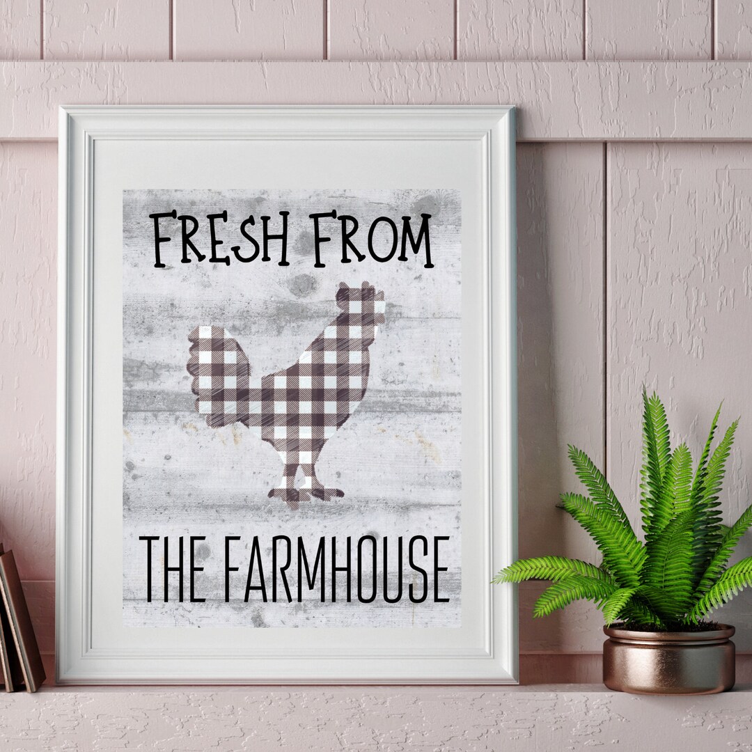 Farmhouse Chic Black White Buffalo Check Chicken Bundle Wall Art ...