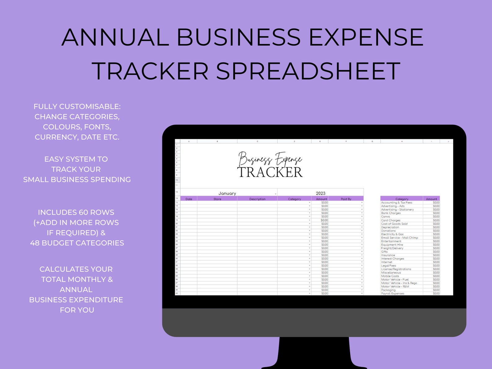 Annual Business Expense Tracker Spreadsheet | Annual Business Expense ...