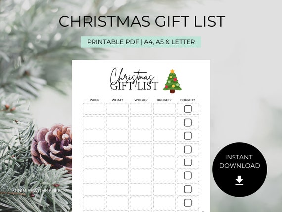 Christmas Gift List PDF Gift List PDF Christmas Shopping | Etsy