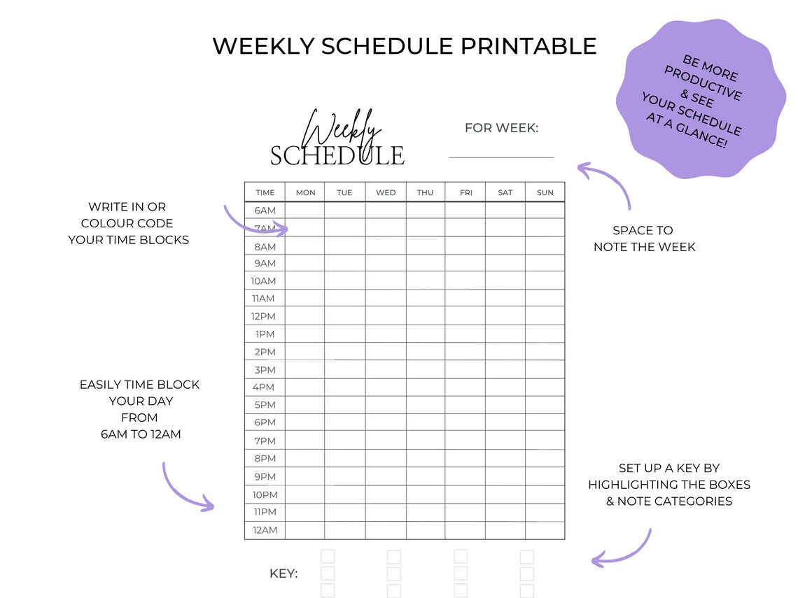 Weekly Schedule Printable, Time Blocking Printable, Time Blocking ...