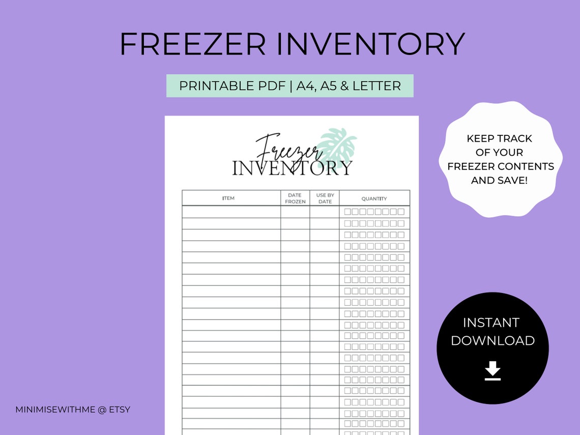 Freezer Inventory Tracker, Freezer Contents List, Freezer Printable ...