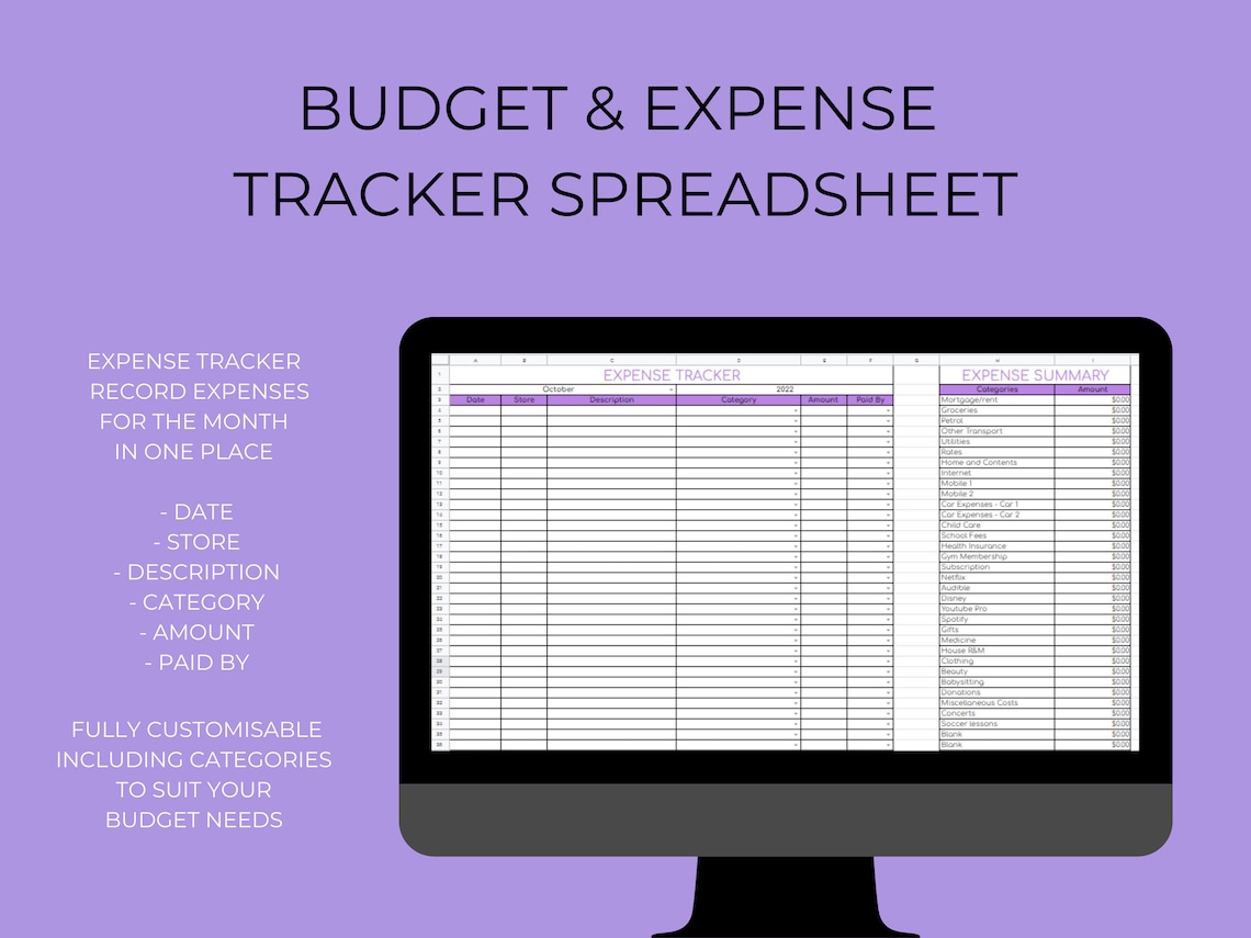 Budget and Expense Tracker, Monthly Budget Spreadsheet, Monthly Expense ...