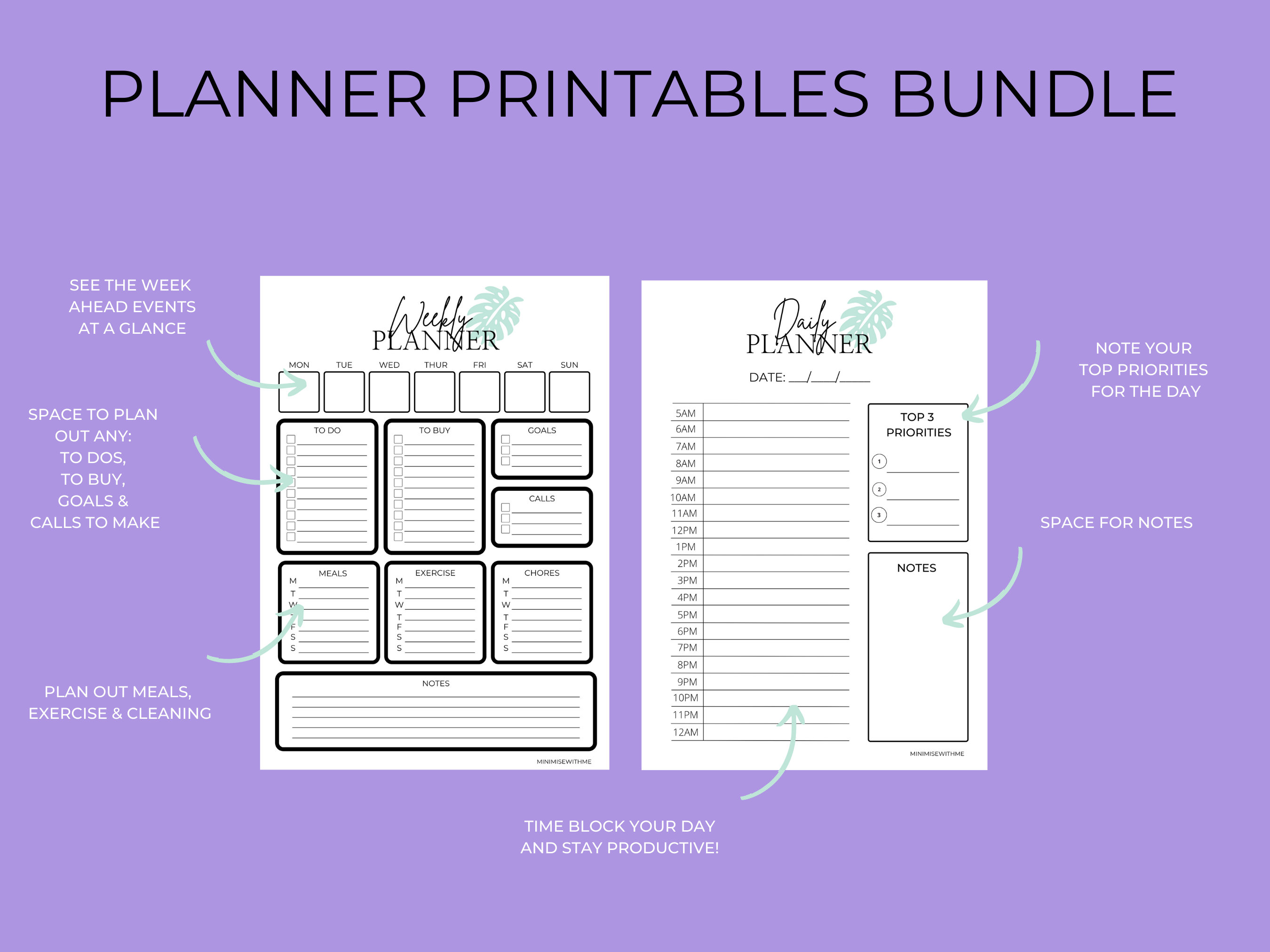 Printable Planner Bundle, Annual Planner, Monthly Planner, Weekly ...