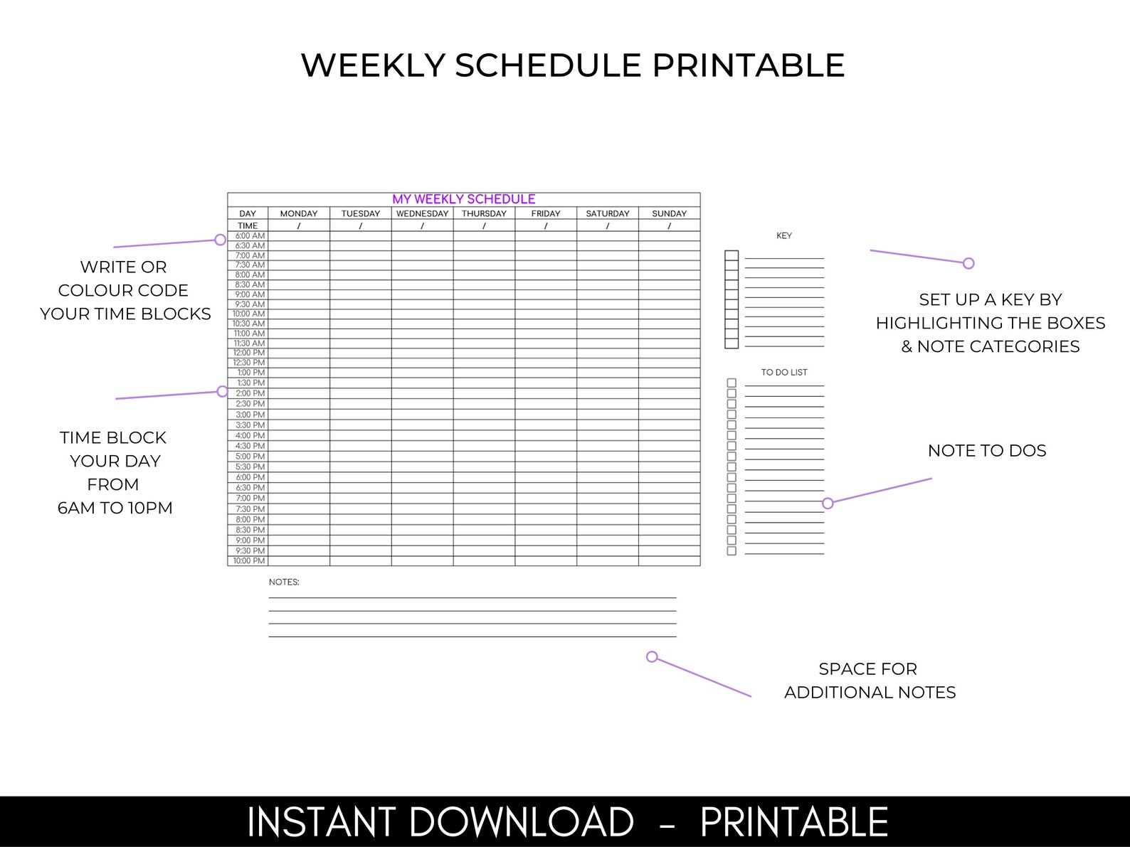 Weekly Schedule Printable Time Blocking Printable Time | Etsy