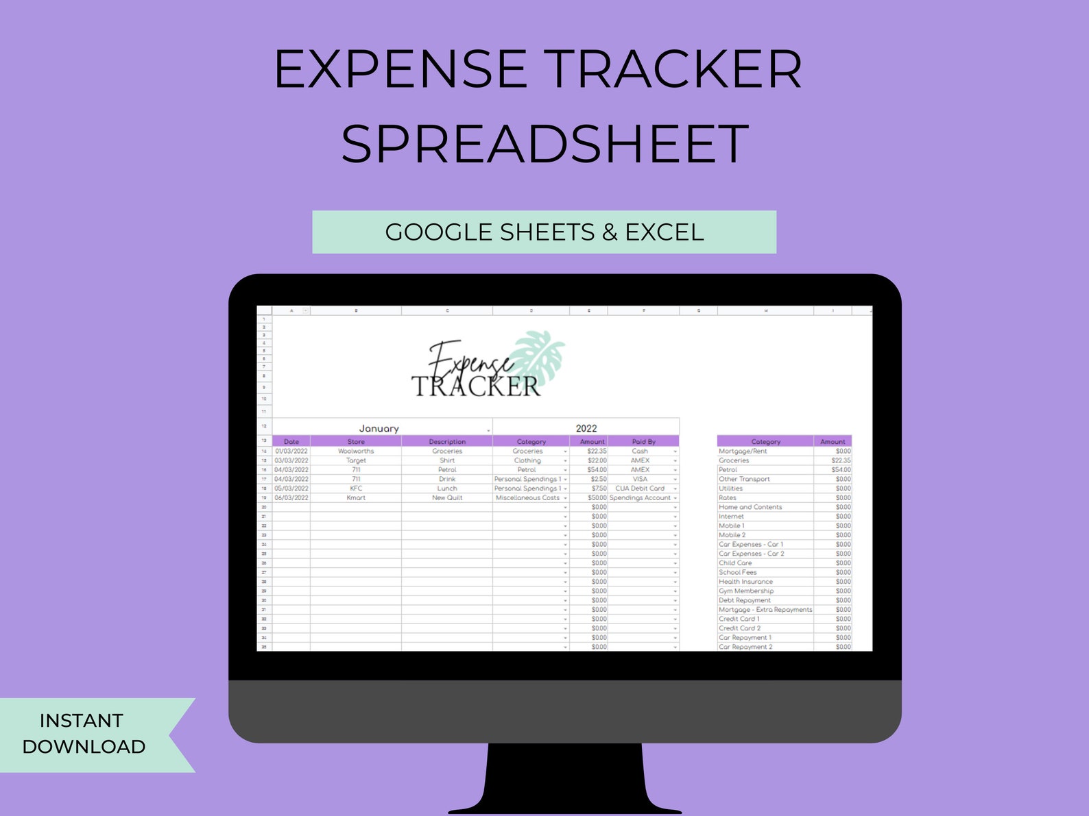 Expense Tracker Excel Worksheet | Excel Expense Tracker | Financial ...