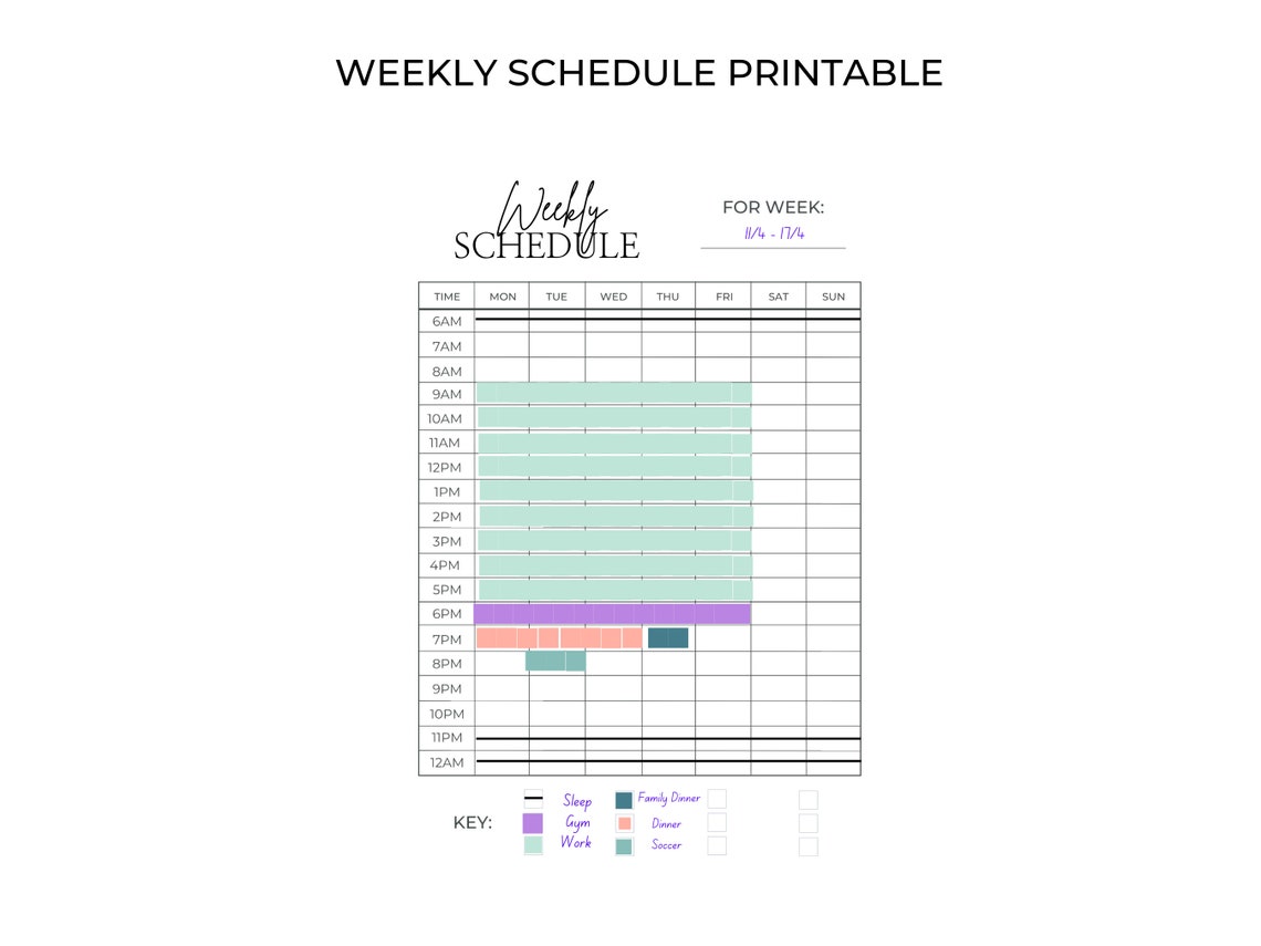 Weekly Schedule Printable, Time Blocking Printable, Time Blocking ...