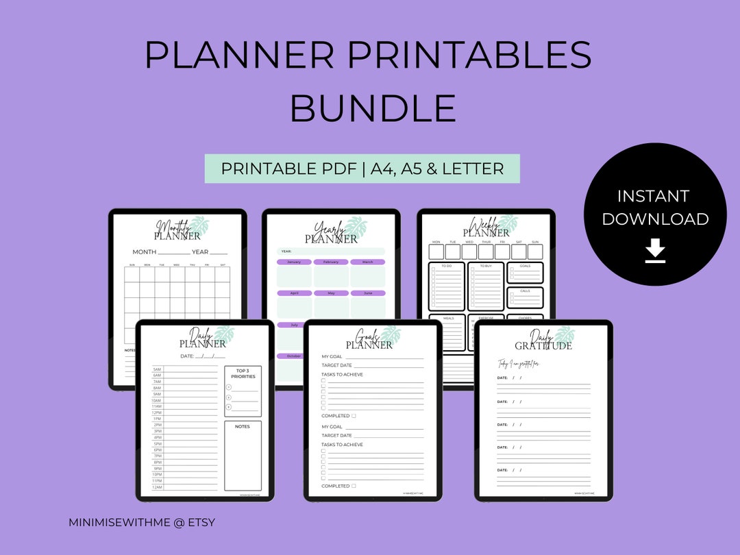 Printable Planner Bundle, Annual Planner, Monthly Planner, Weekly ...