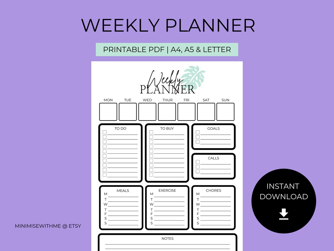 Weekly Schedule Planner Printable, Bullet Journal Weekly Printable ...