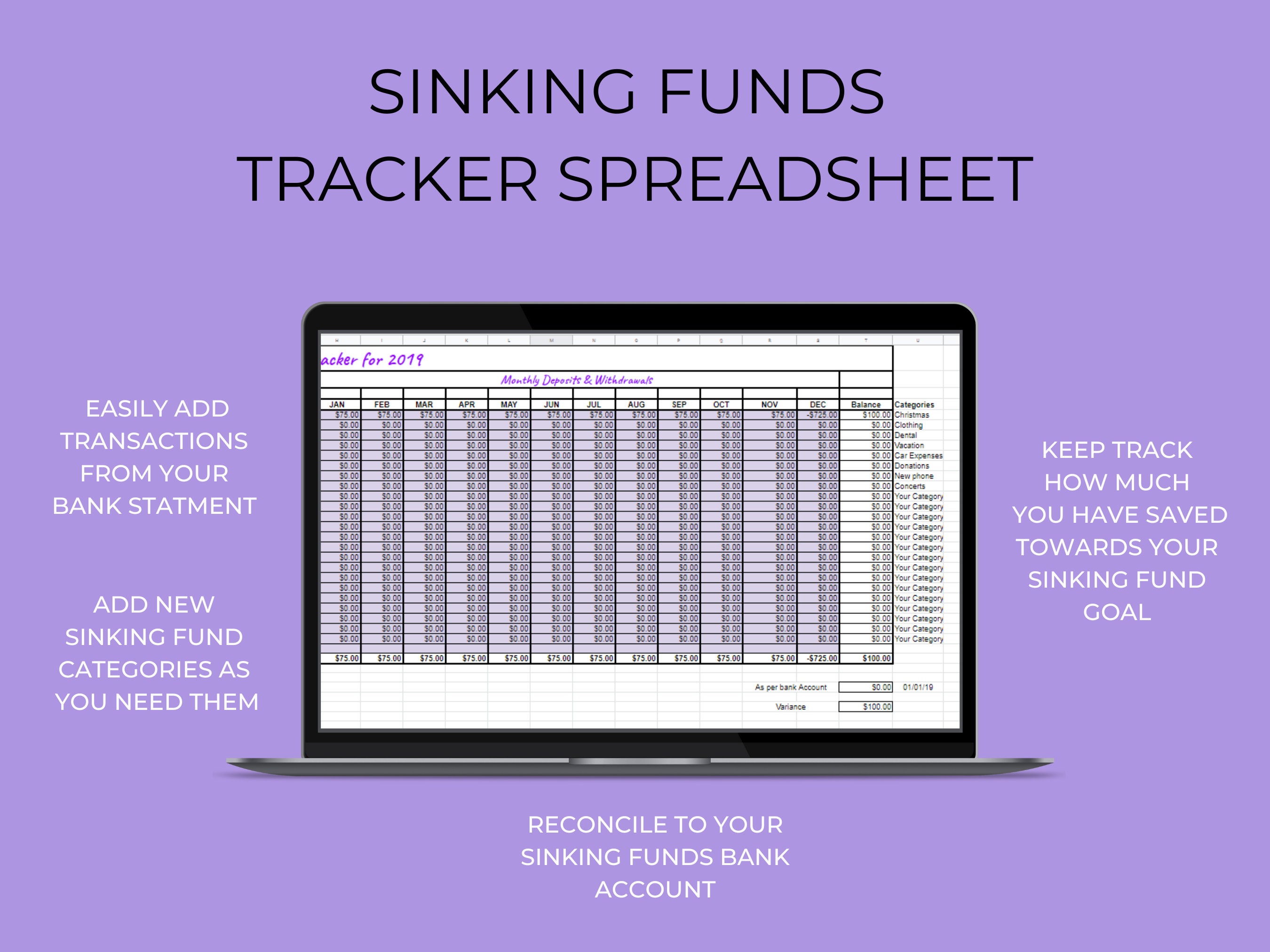 Sinking Funds Tracker Excel | Sinking Funds Excel | Excel Sinking Funds ...