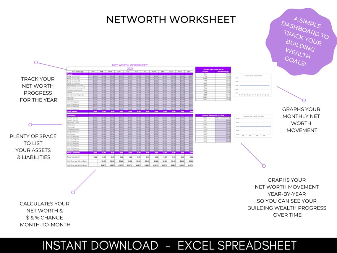Net Worth Worksheet Net Worth Tracker Budgeting Worksheet | Etsy