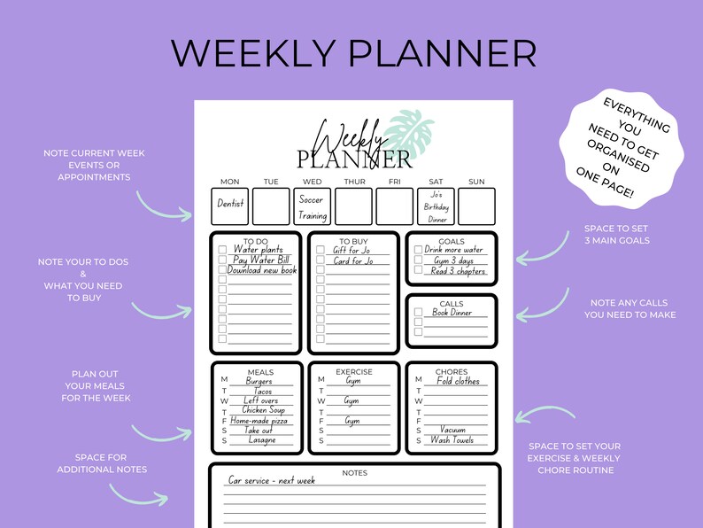 Weekly Schedule Planner Printable, Bullet Journal Weekly Printable ...