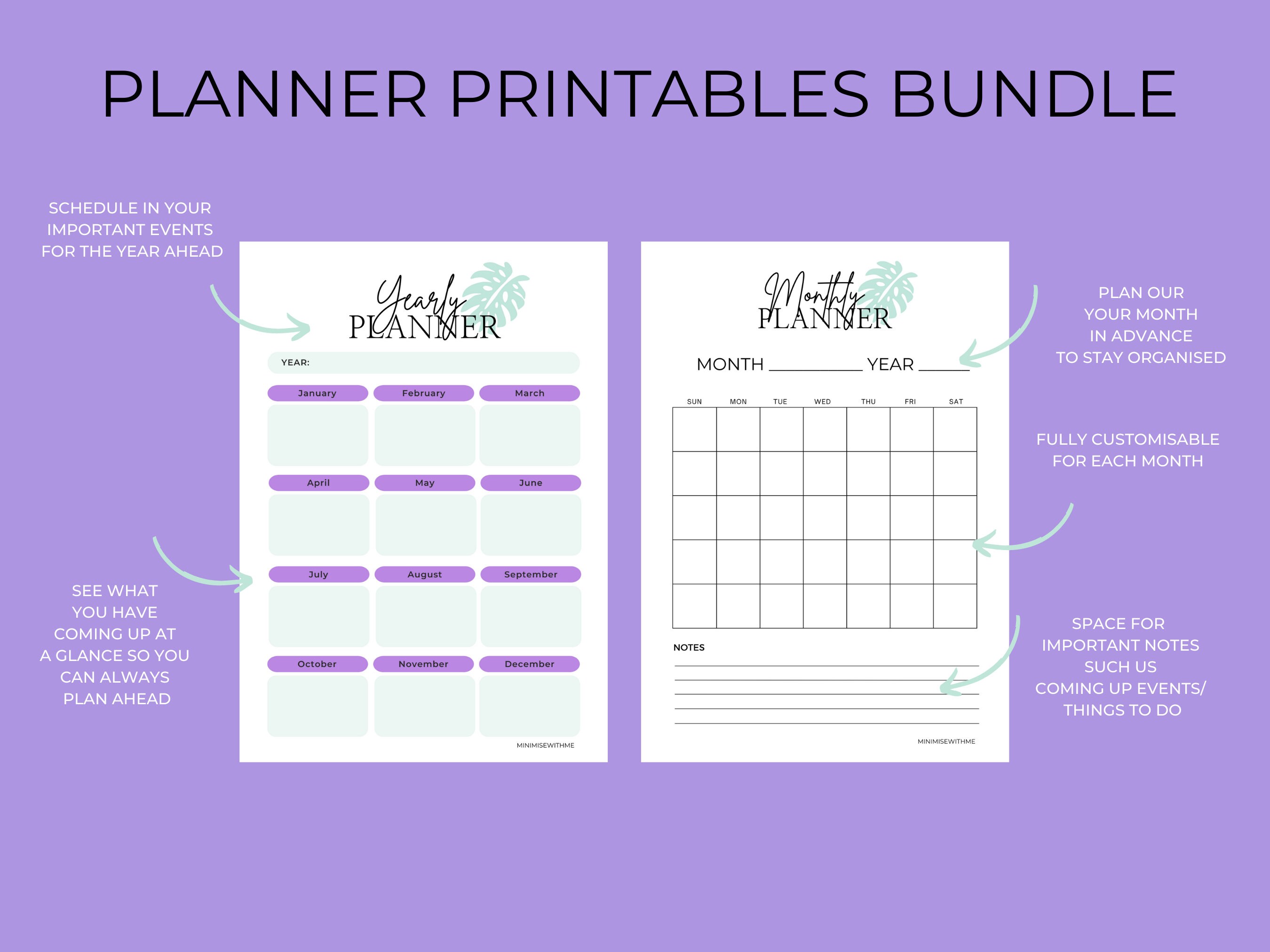 Printable Planner Bundle, Annual Planner, Monthly Planner, Weekly ...