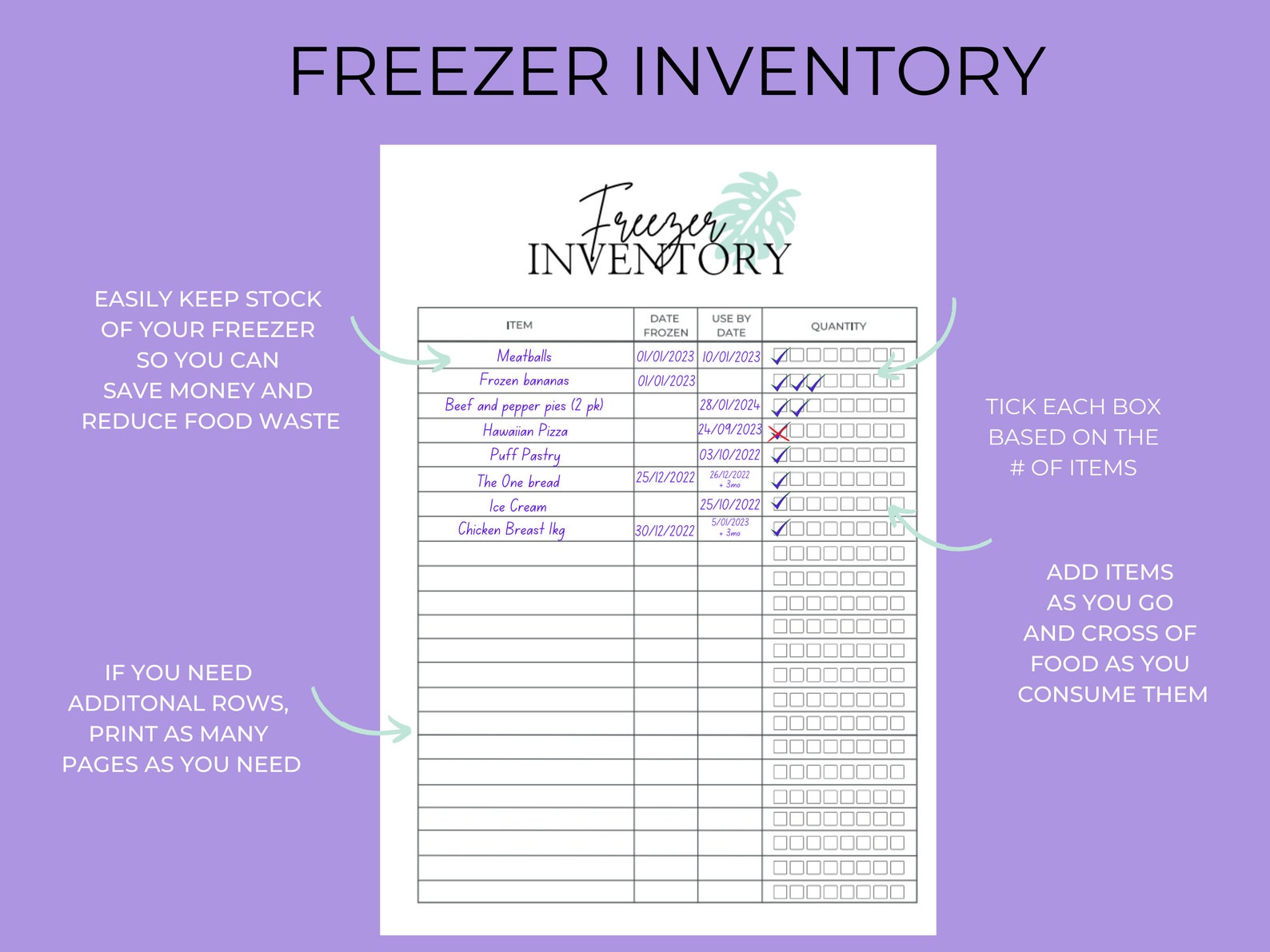 Freezer Inventory Tracker, Freezer Contents List, Freezer Printable ...