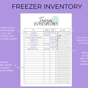 Freezer Inventory Tracker, Freezer Contents List, Freezer Printable ...