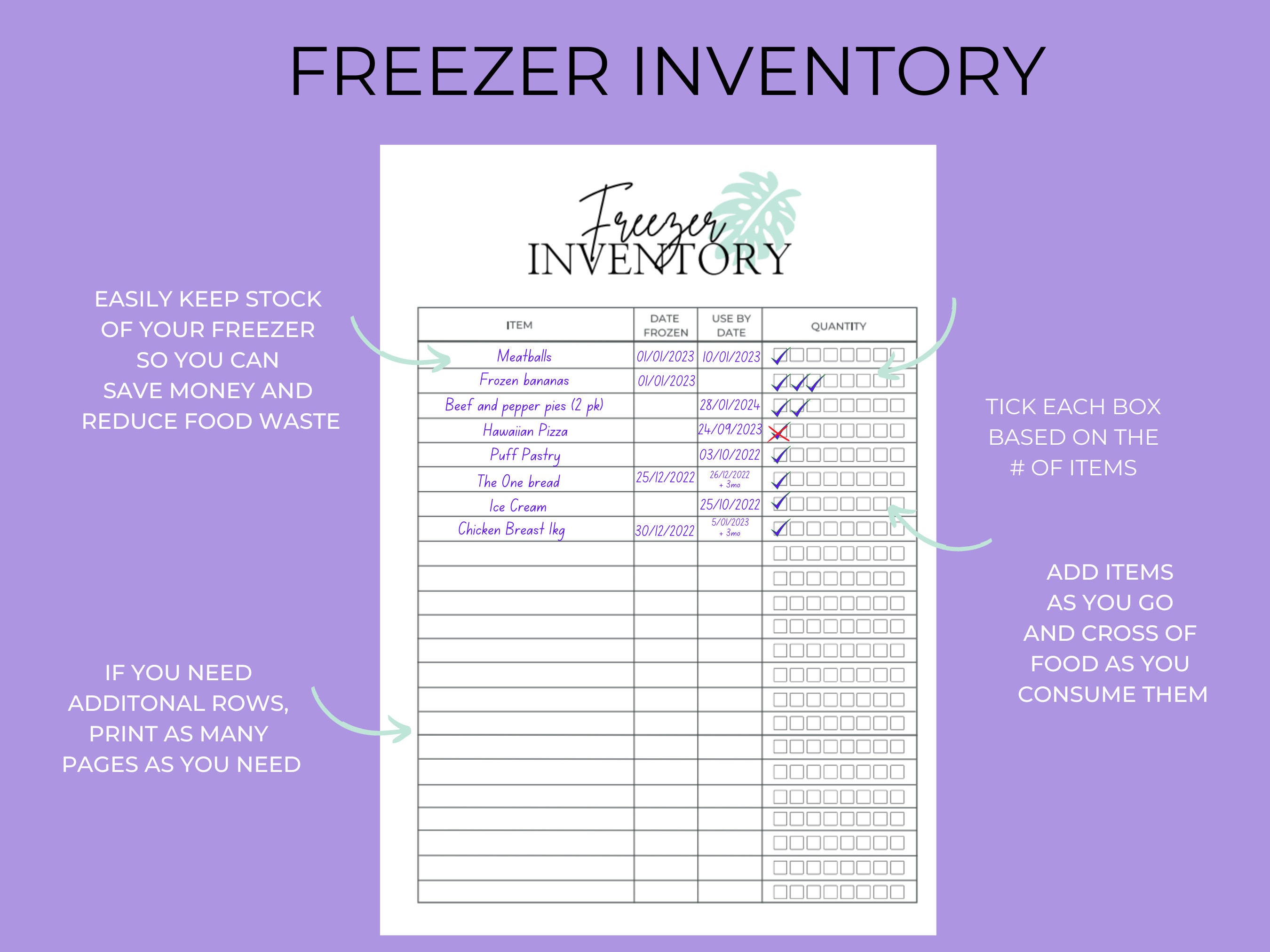 Freezer Inventory Tracker, Freezer Contents List, Freezer Printable ...