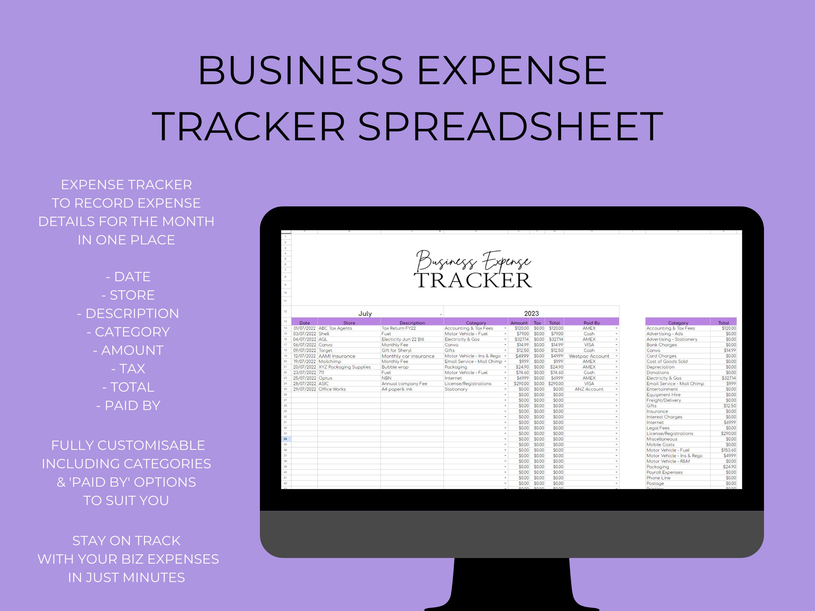 Business Income and Expense Tracker Excel, Business Expense Tracker ...