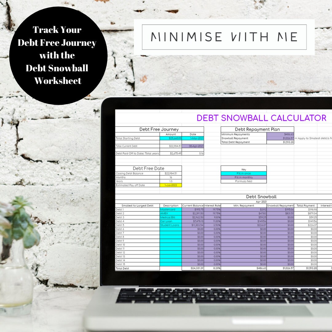 Debt Snowball Spreadsheet, Snowball Debt Worksheet, Debt Snowball ...