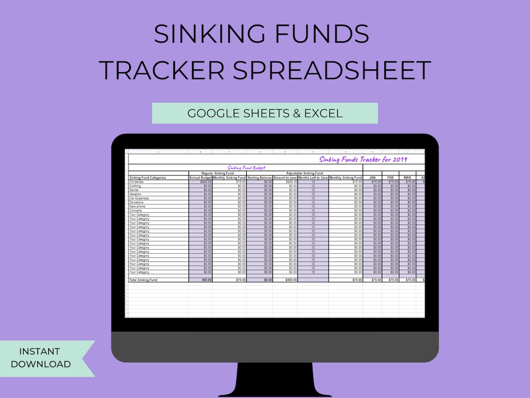 Sinking Funds Tracker Excel | Sinking Funds Excel | Excel Sinking Funds ...