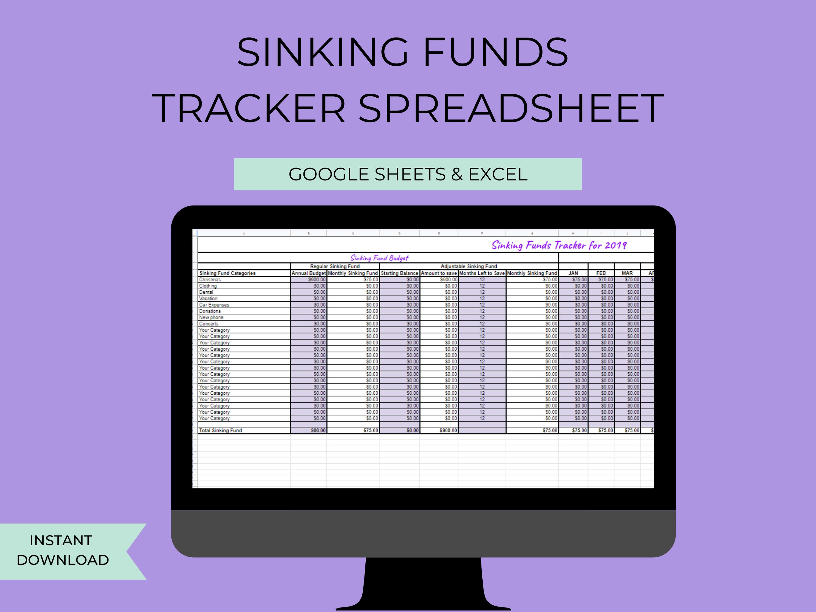 Sinking Funds Tracker Excel | Sinking Funds Excel | Excel Sinking Funds ...