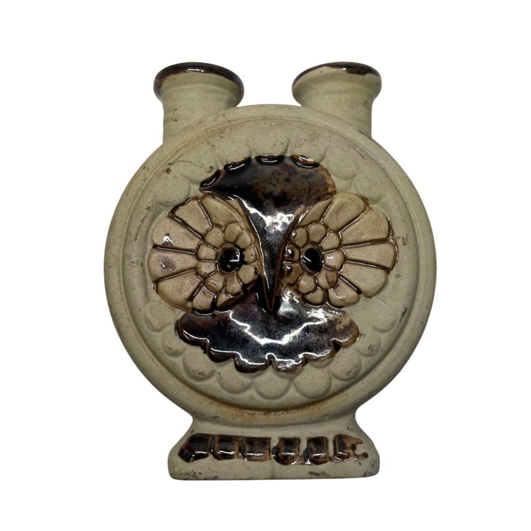 Vintage Takahashi Stoneware Hoot Owl Bisque Stoneware Double Bud Vase ...