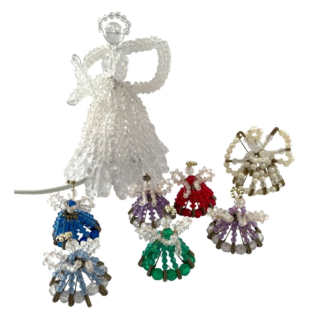 Vintage Handmade Safety Pin Angel Set & Beaded Angel Light Christmas ...