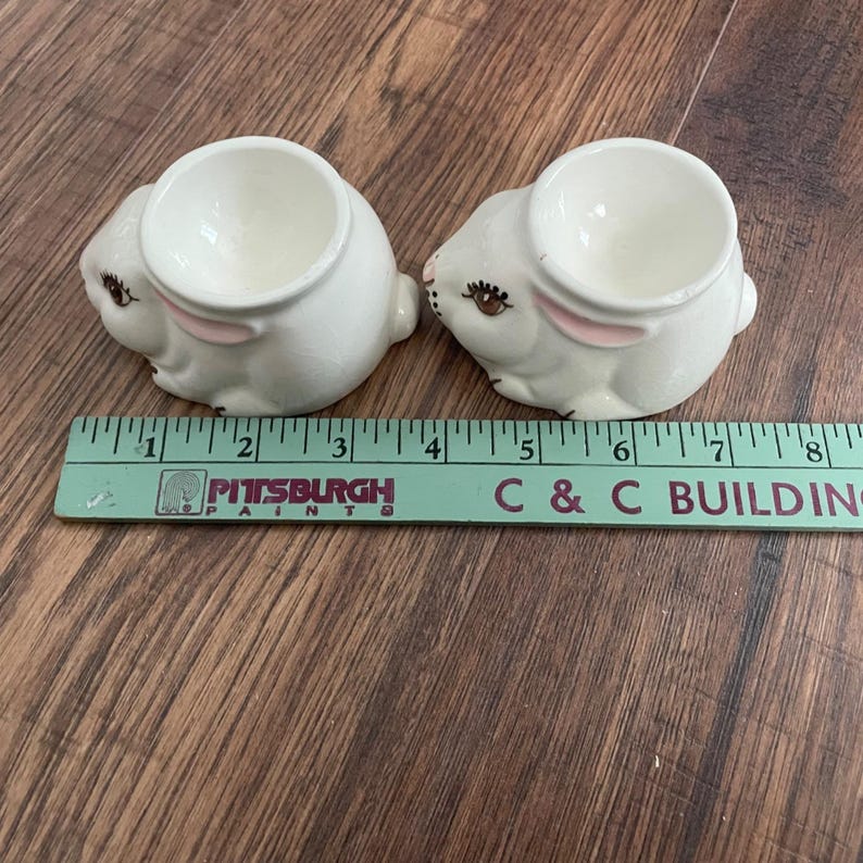 Vintage Ceramic Rabbit Egg Cups Set White & Pink Hand-painted Easter ...