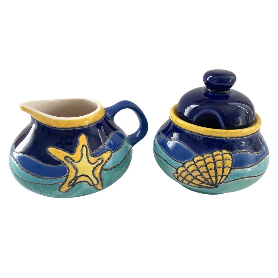 Vintage Artesa Pottery Studio Hand Painted Sugar Bowl Creamer Set ...