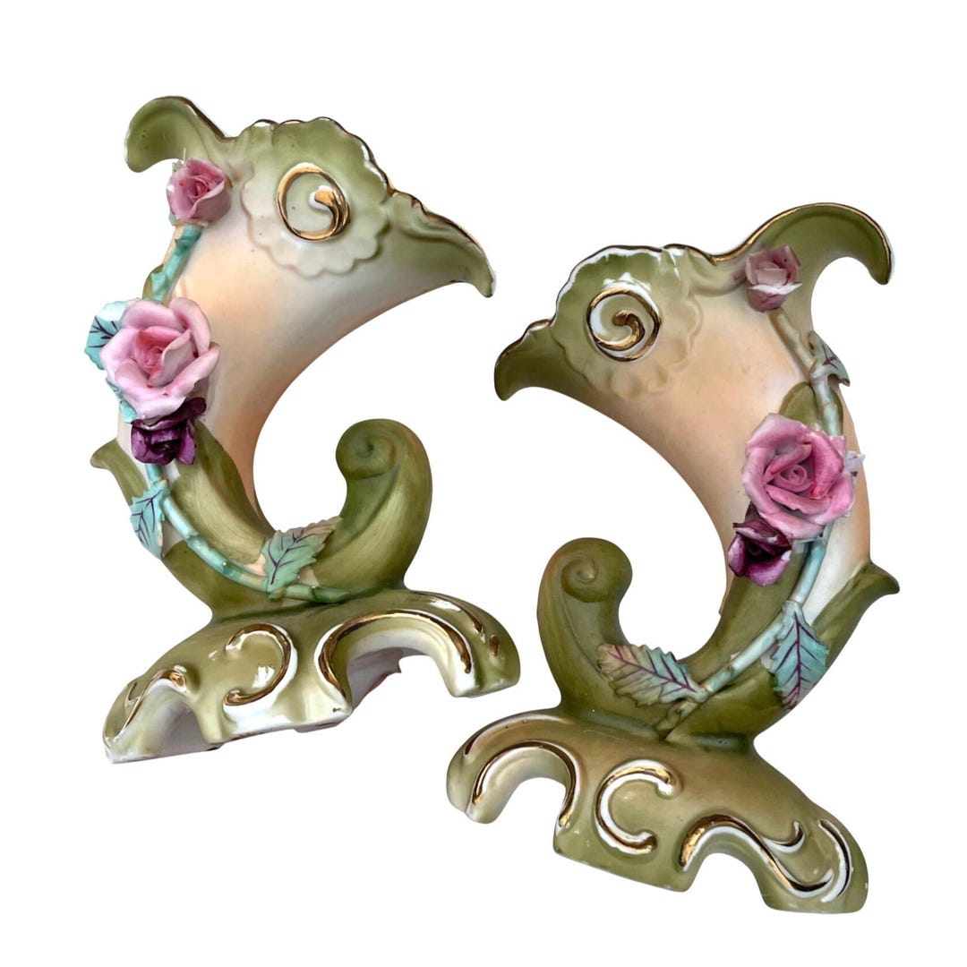 Vintage Beckwith China Cornucopia Vases: 1950s Floral Mantle Decor - Etsy