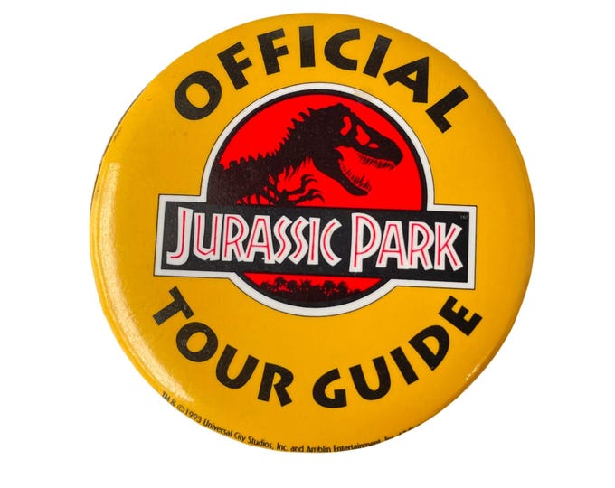 Jurassic Park Official Tour Guide Pinback Button 1993 Vintage Movie ...