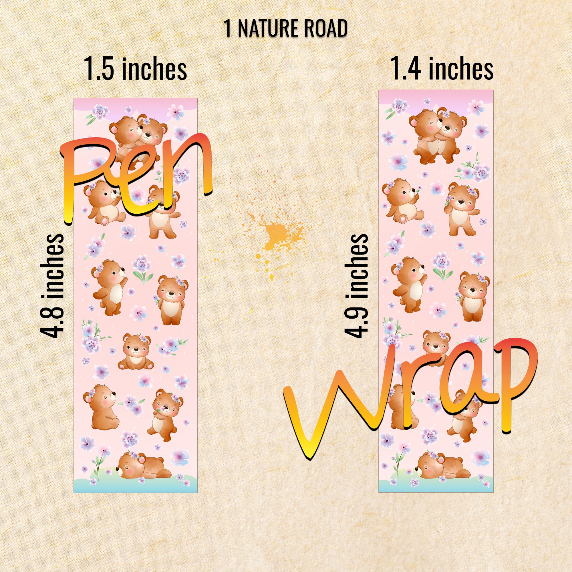 Cute Bears Pen Wraps, Printable Digital Download Seamless Ink Joy ...