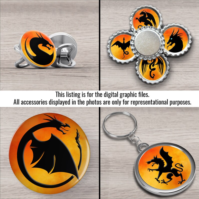Bottle Cap Images Dragon Silhouettes 1 Inch 20mm 25mm 30mm 1.25" 1.5 ...