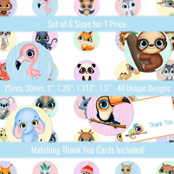 Cartoon Wild Animals 1 Inch 25mm 30mm 1.25 1.313 | Etsy