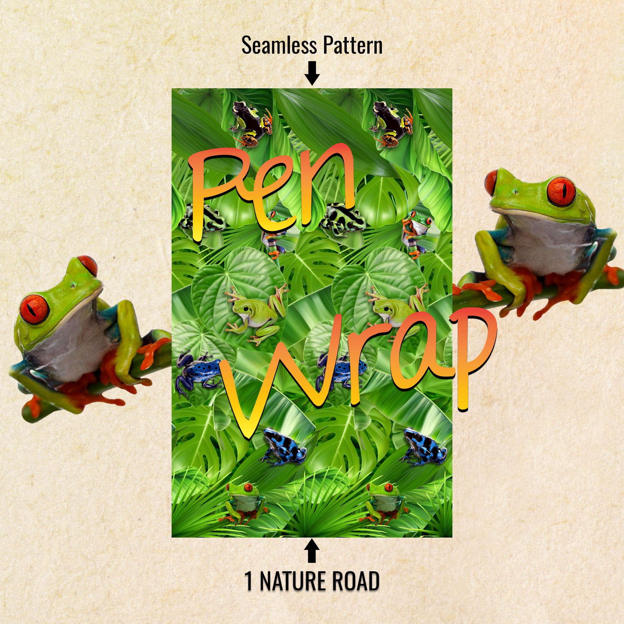Seamless Frogs Pen Wrap Nature Treefrogs Inkjoy Wraps | Etsy