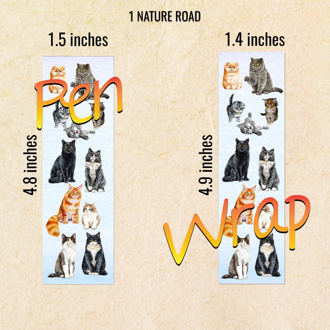 Watercolor Cats Pen Wrap Printable Digital Download Designs - Etsy