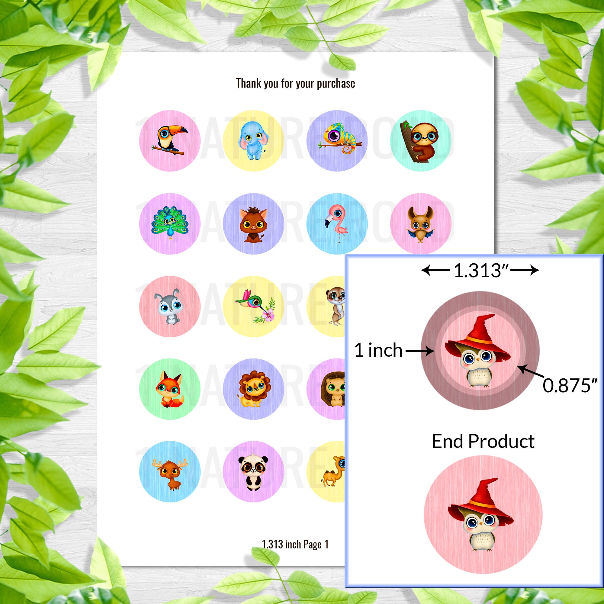 Cartoon Wild Animals 1 Inch 25mm 30mm 1.25 1.313 - Etsy