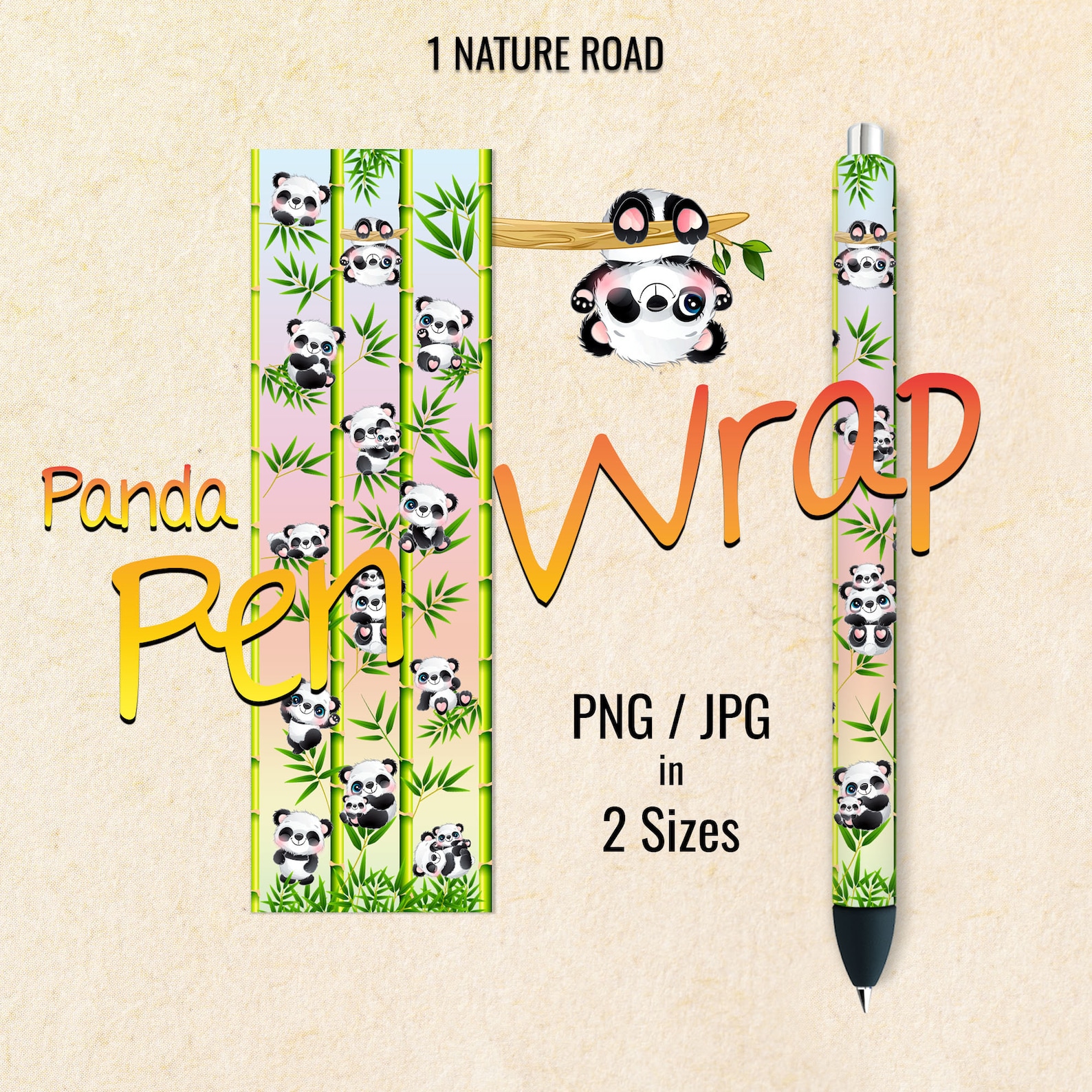 Panda Bear Pen Wrap Design Printable Digital Download for - Etsy