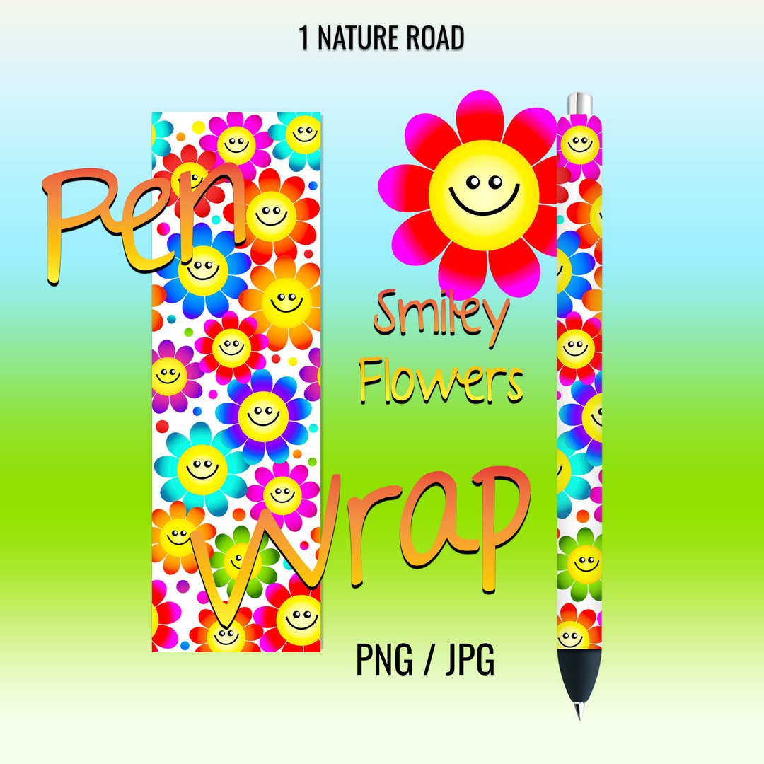 Smiley Flower Pen Wrap, Whimsical Seamless Ink Joy Printable Digital ...