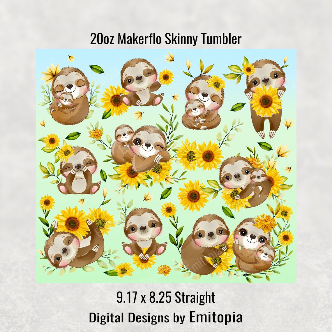 Sunflower Sloths 20oz Skinny Tumbler Designs Sloth Tumbler - Etsy