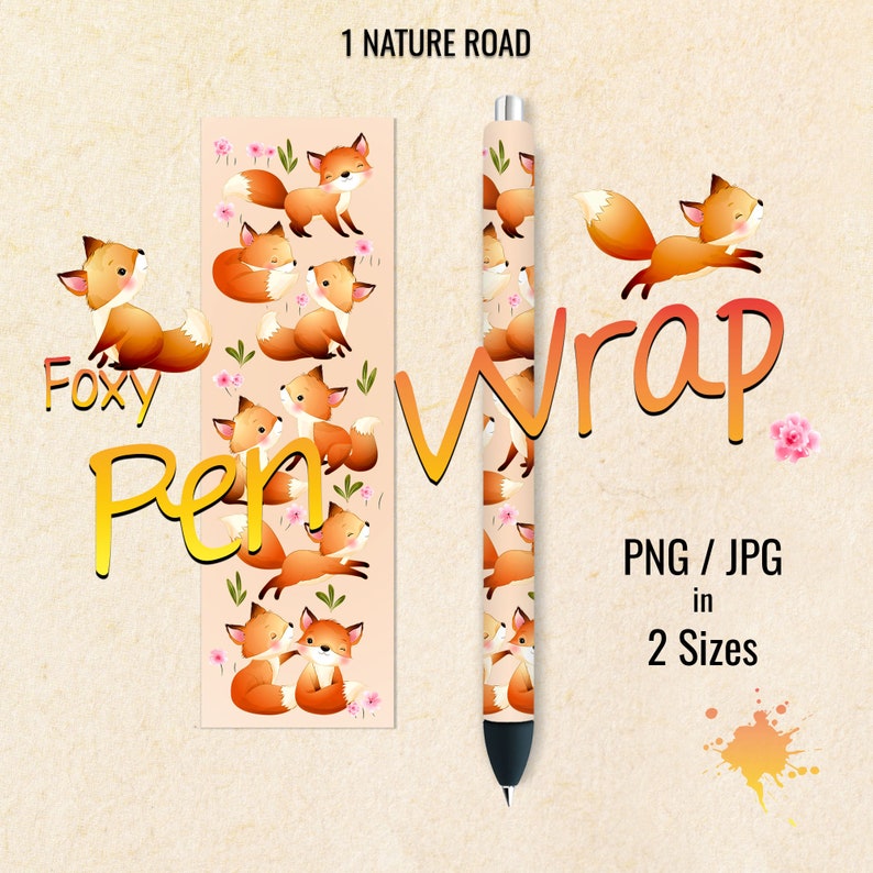Fox Pen Wraps, Printable Digital Download for Inkjoy Waterslide, Vinyl ...
