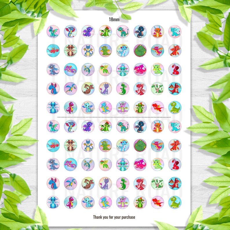 Dragon Cartoons 8mm 10mm 12mm 14mm 16mm 18mm Circle Images - Etsy