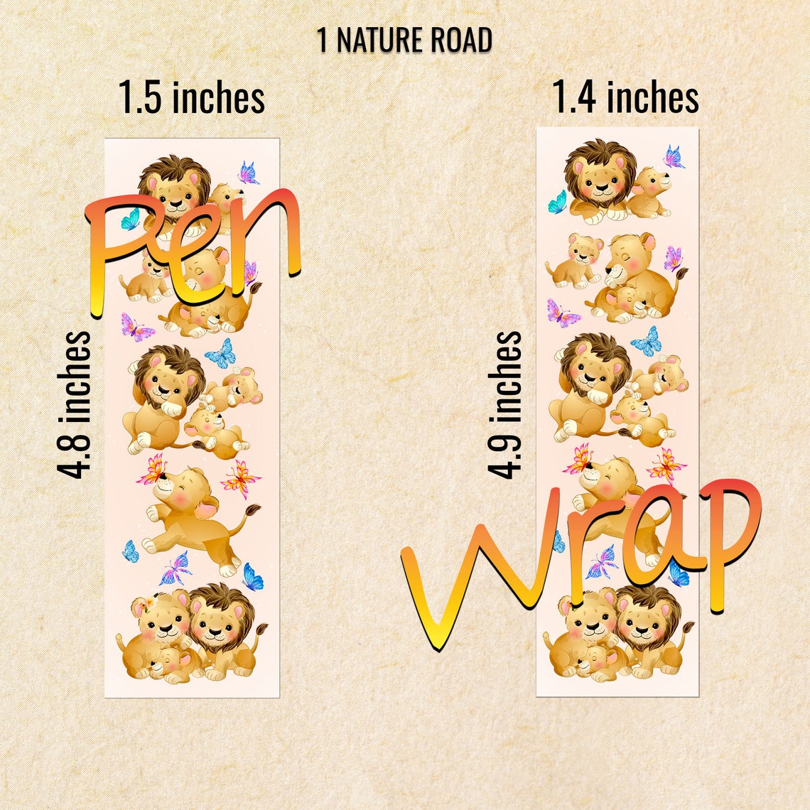 Cute Lions Pen Wrap Design, Printable Digital Download for Waterslide ...