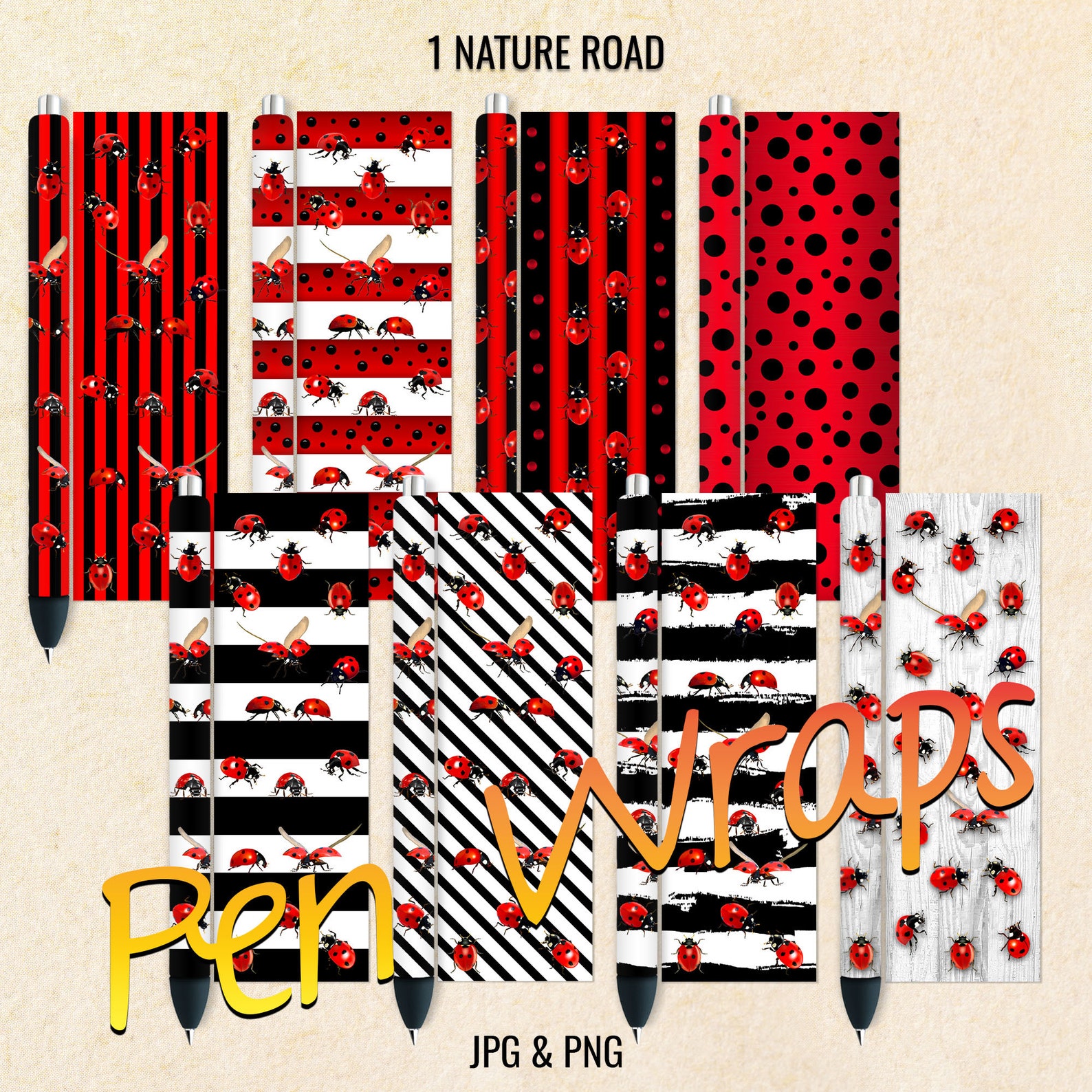 Ladybug Pen Wrap Bundle, Ladybird Inkjoy Wraps, Printable Digital ...