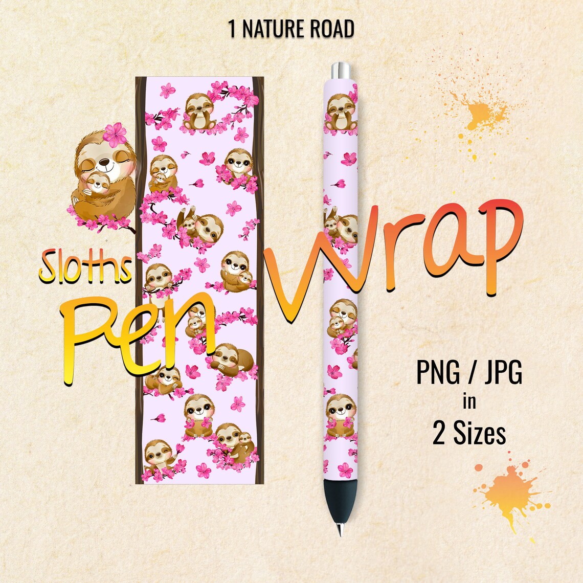 Sloths Pen Wrap Image, Printable Digital Download for Waterslide, Vinyl ...
