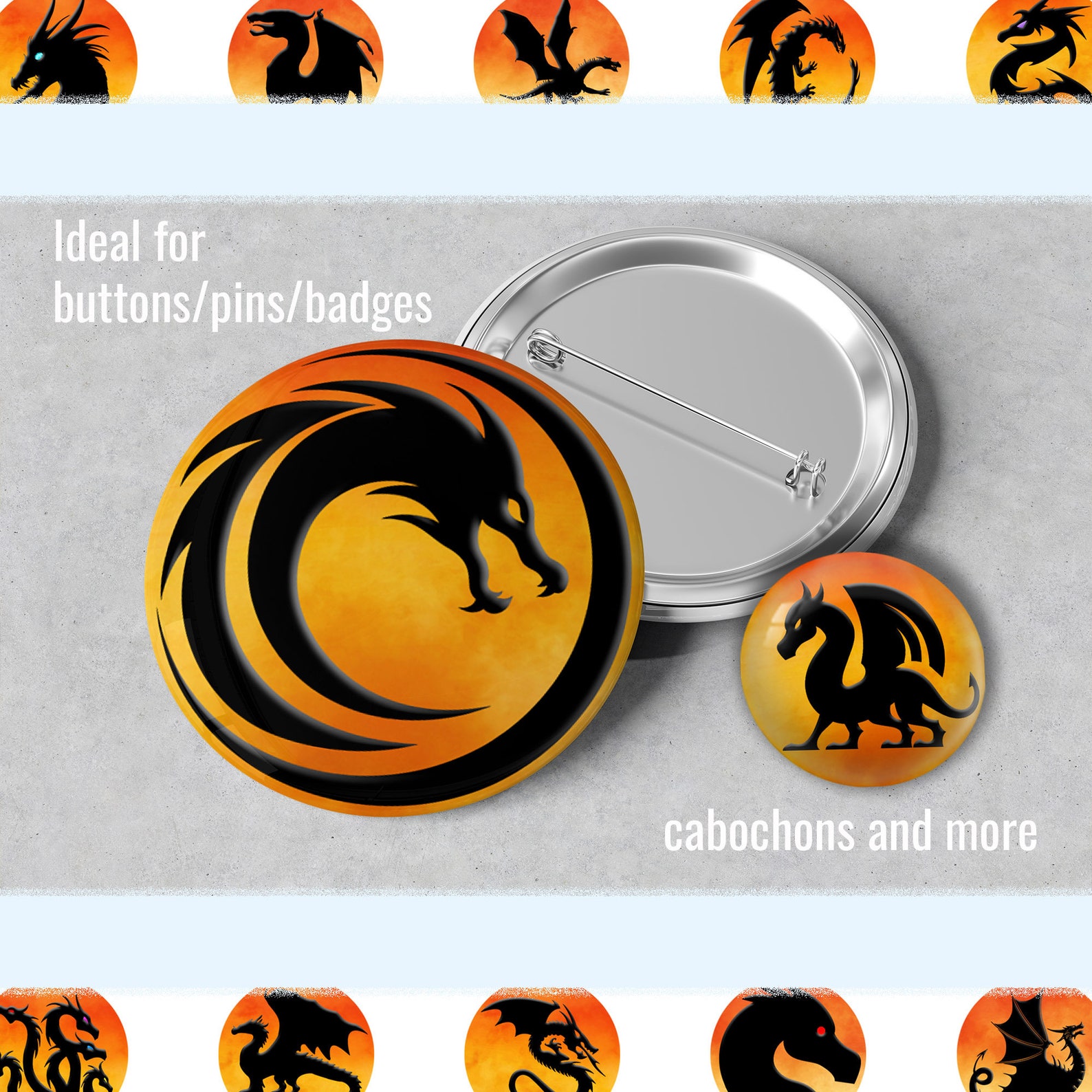 Bottle Cap Images Dragon Silhouettes 1 Inch 20mm 25mm 30mm 1.25" 1.5 ...