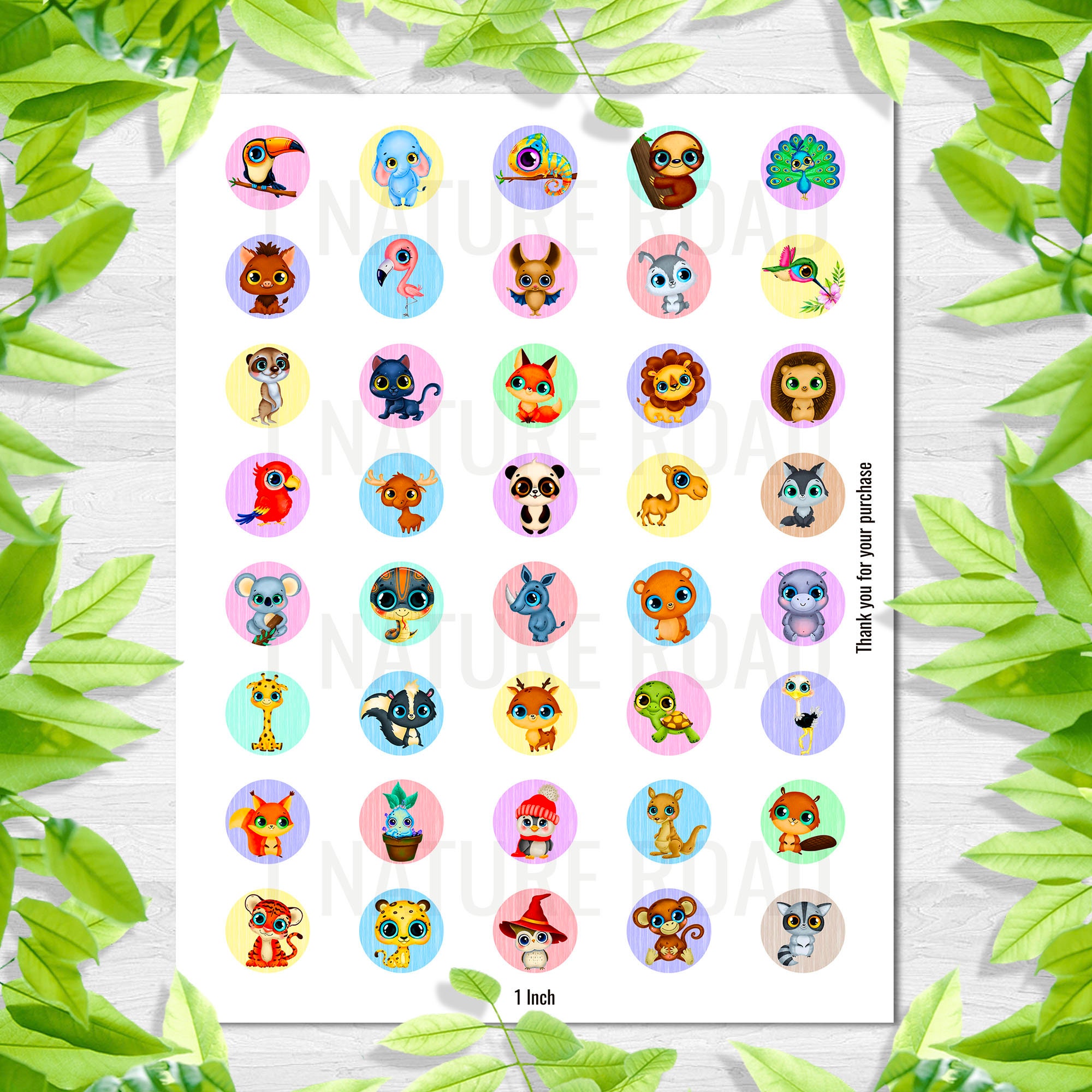Cartoon Wild Animals 1 Inch 25mm 30mm 1.25 1.313 - Etsy