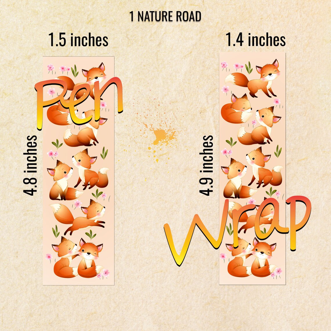 Fox Pen Wraps, Printable Digital Download for Inkjoy Waterslide, Vinyl ...