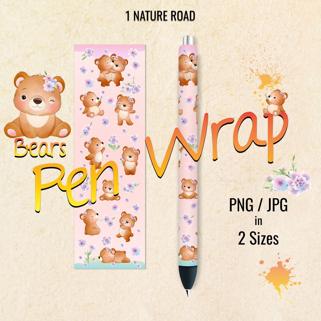 Cute Bears Pen Wraps, Printable Digital Download Seamless Ink Joy ...