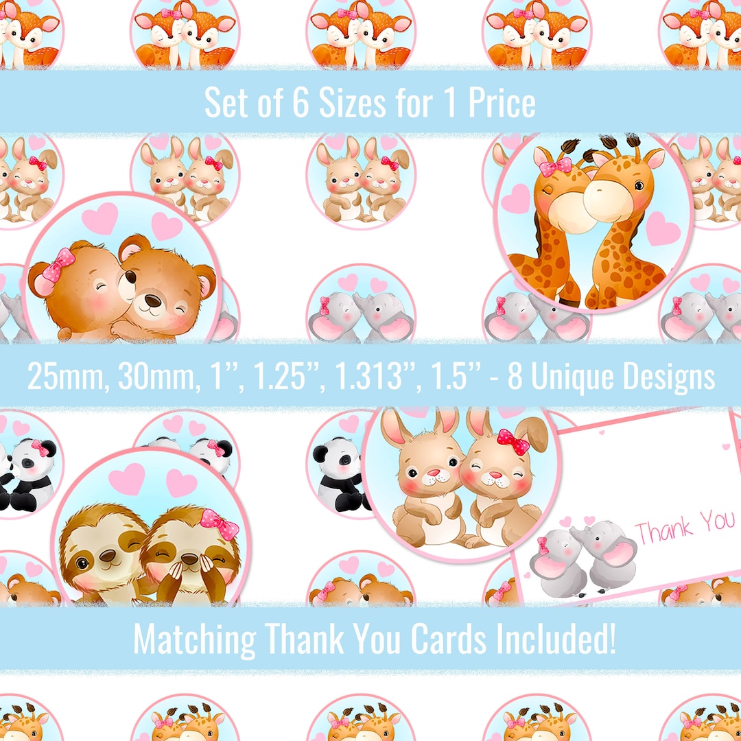Cute Animal Friends 1 Inch 25mm 30mm 1.25" 1.313" 1.5" Circle Images ...