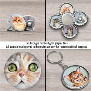 Watercolor Cats Kittens, 1 Inch 20mm 25mm 30mm 1.25" 1.5" Circle Images ...